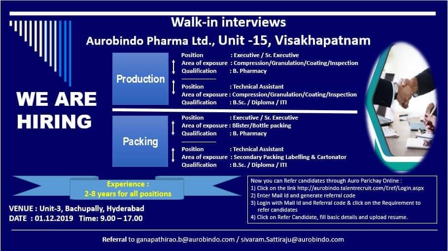 Aurobindo Pharma Walk-In Interview For Multiple Position Aurobindo Pharma Walk-In Interview For Multiple Position